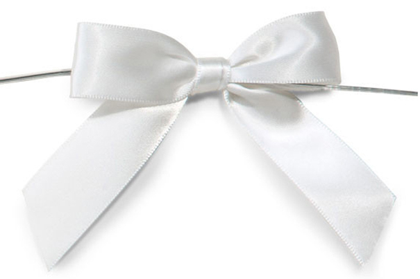MINI SATIN BOWS with Twist Ties - 20mm - (pk 10) WHITE - jaffaimports.co.uk